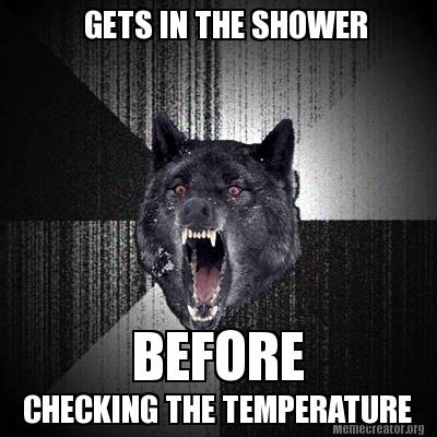 Meme Creator - Funny GETS IN THE SHOWER BEFORE CHECKING THE TEMPERATURE ...